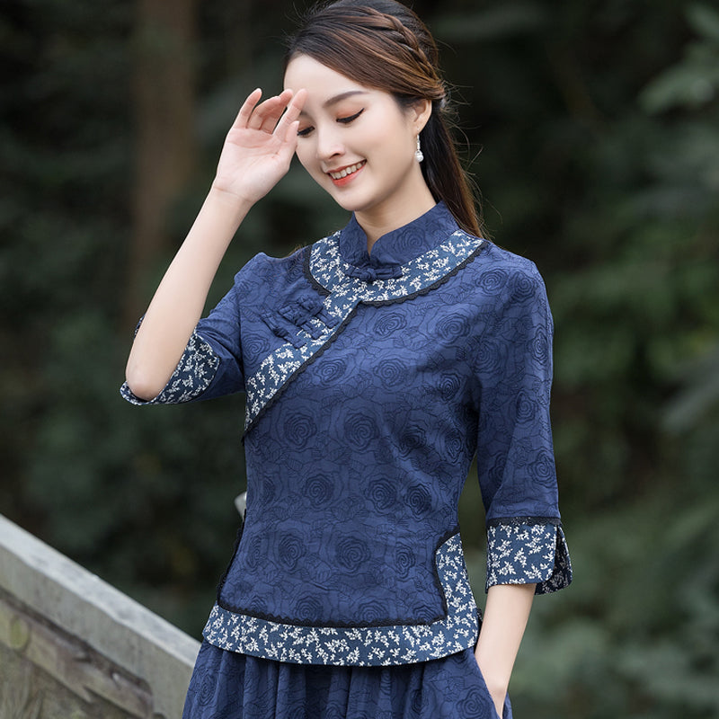 Plus Size Ethnic Embroidery Cheongsam Blouse and Matching Skirt Set – Pluspreorder