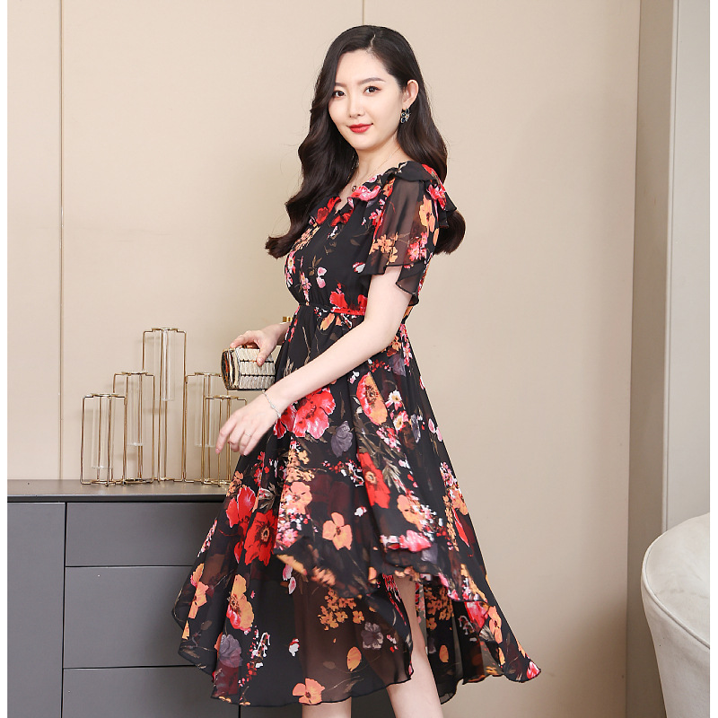 Plus Size Chinese Floral Chiffon Dress – Pluspreorder