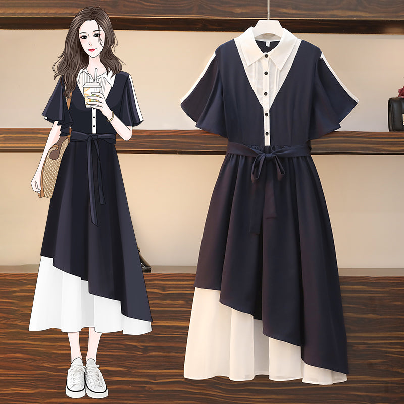 Plus Size Korean Colour Block Midi Dress – Pluspreorder