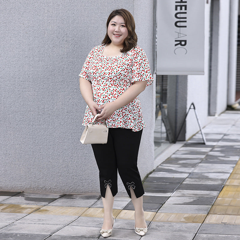 (XL-7XL) Plus Size Cherry Square Neck Blouse (EXTRA BIG SIZE ...