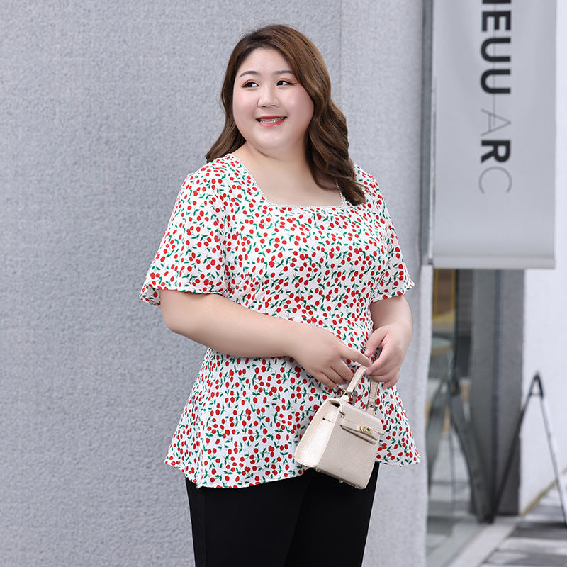 (XL-7XL) Plus Size Cherry Square Neck Blouse (EXTRA BIG SIZE ...