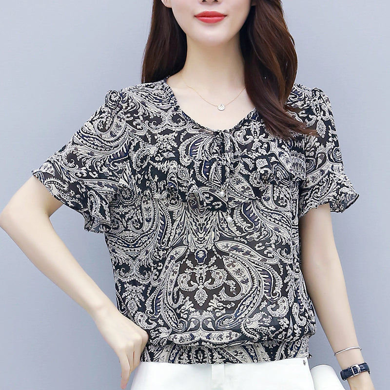 Plus Size Paisley Scrunched Hem Blouse – Pluspreorder