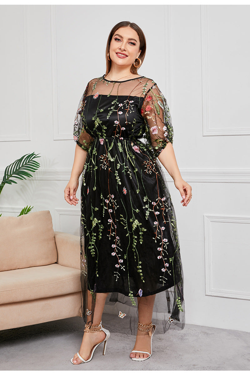 Plus Size Floral Embroidery Formal Evening Dress – Pluspreorder