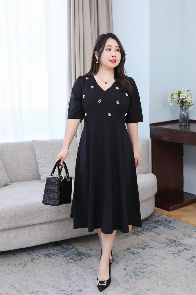 Plus Size Formal Embellished Pearl V Neck Dress (Extra Big Size ...