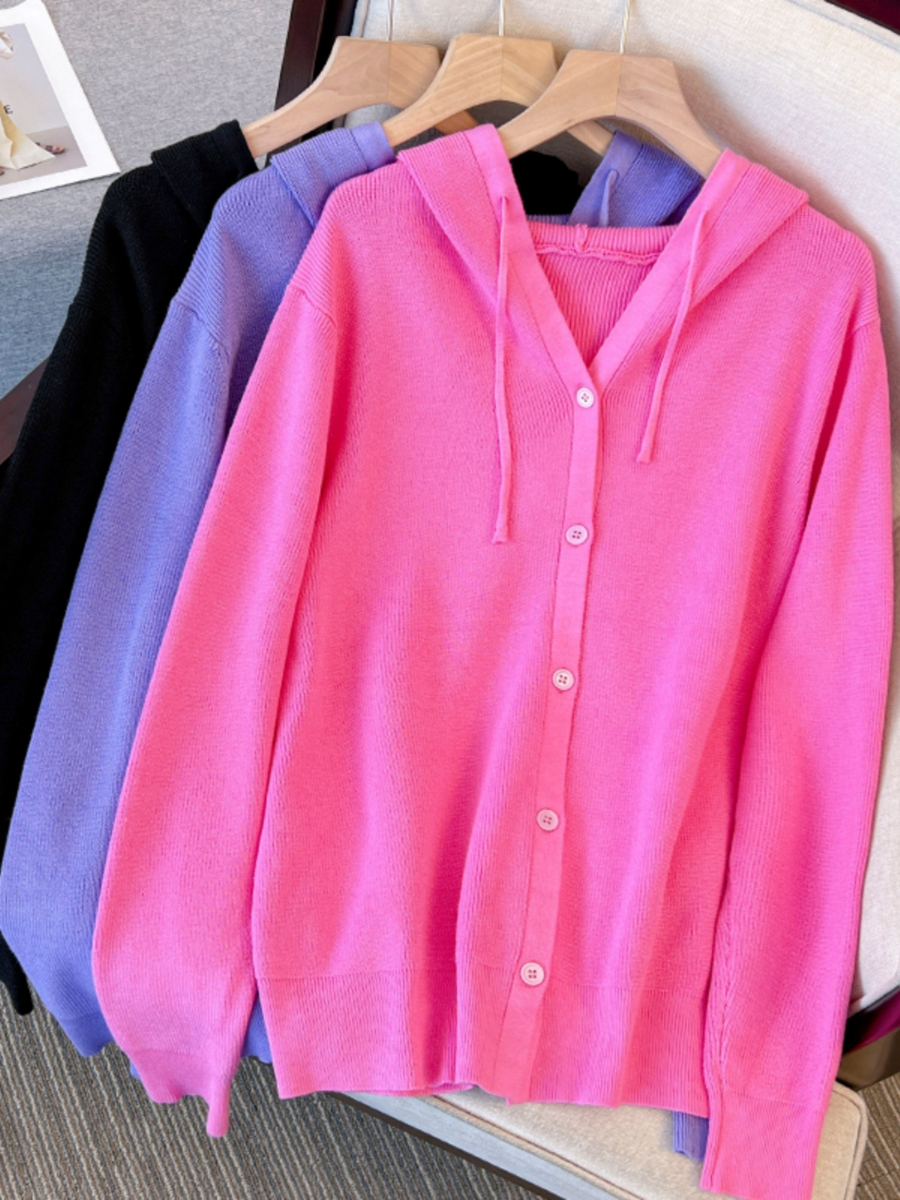 Plus Size Knit Buttons Hoodie Jacket – Pluspreorder