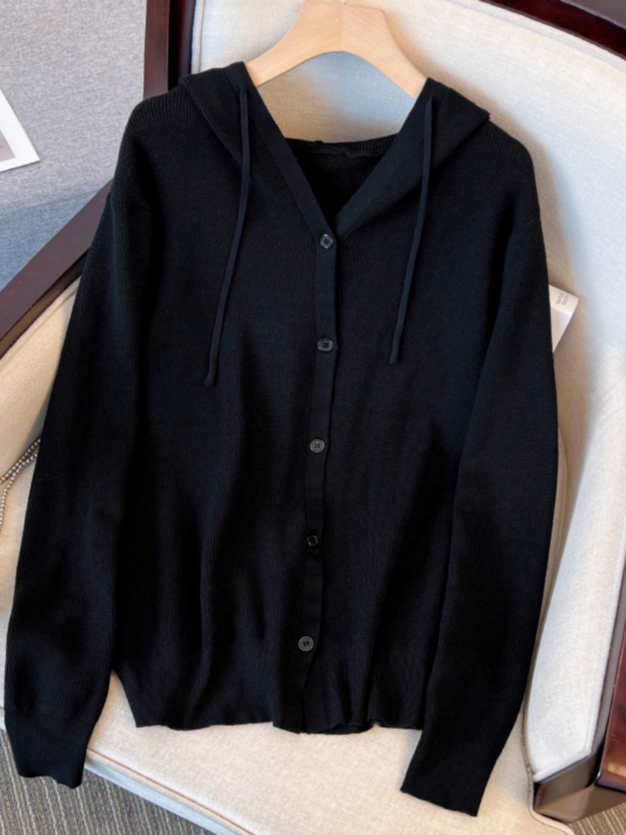 Plus Size Knit Buttons Hoodie Jacket – Pluspreorder