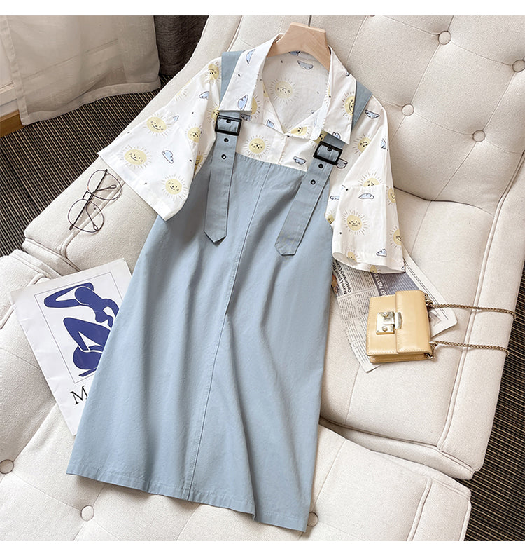 Plus Size Korean Hearts Shirt Blouse and Dungaree Dress Set – Pluspreorder