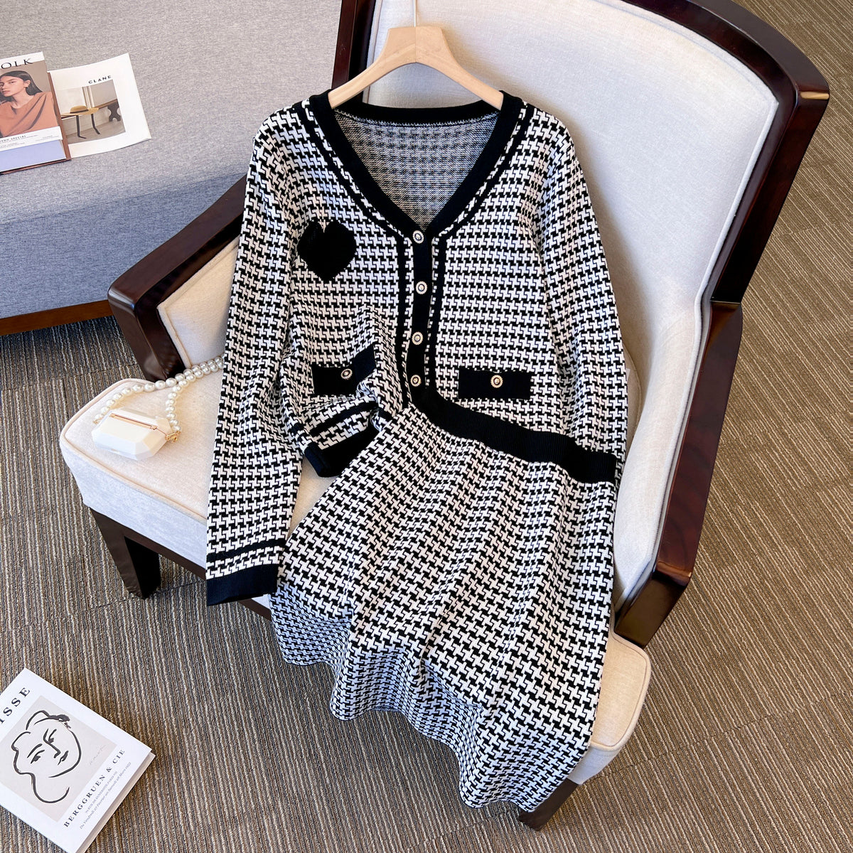 Plus Size Korean Tweed Heart Top and Skirt Set – Pluspreorder