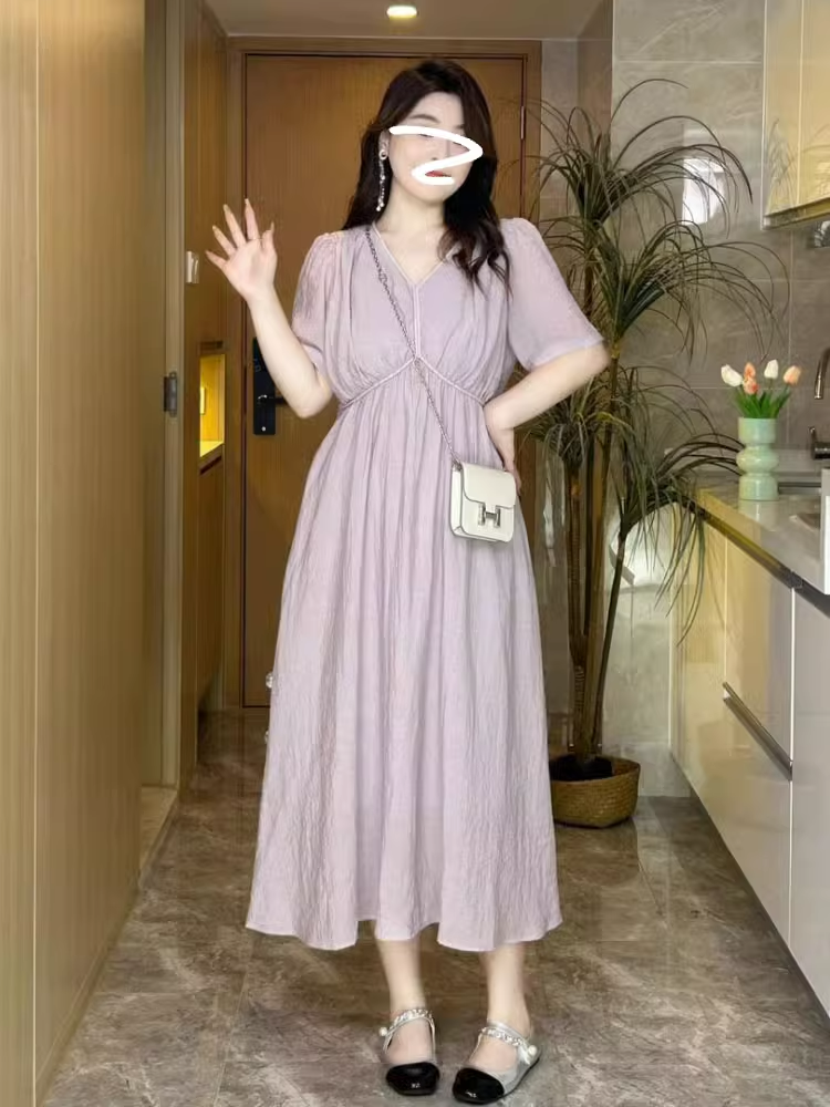 Plus Size Korean V Neck Midi Dress – Pluspreorder