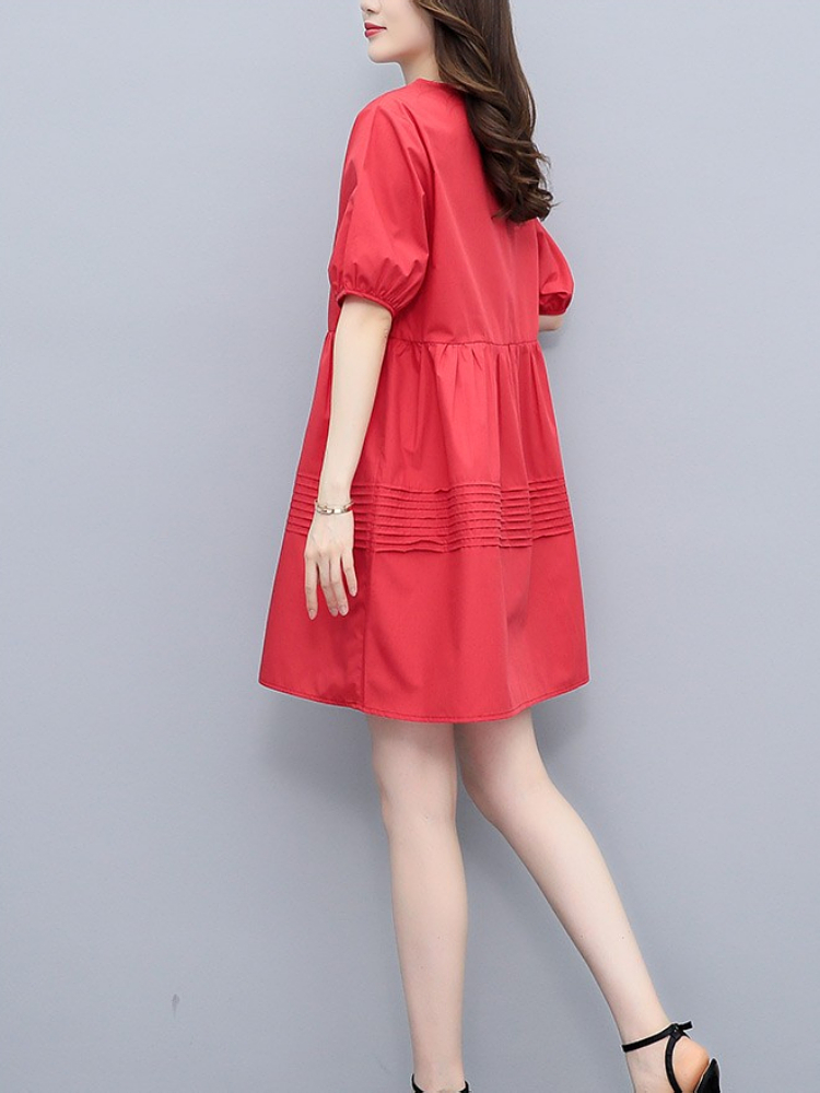 Plus Size Pleat Balloon Sleeve Babydoll Dress – Pluspreorder