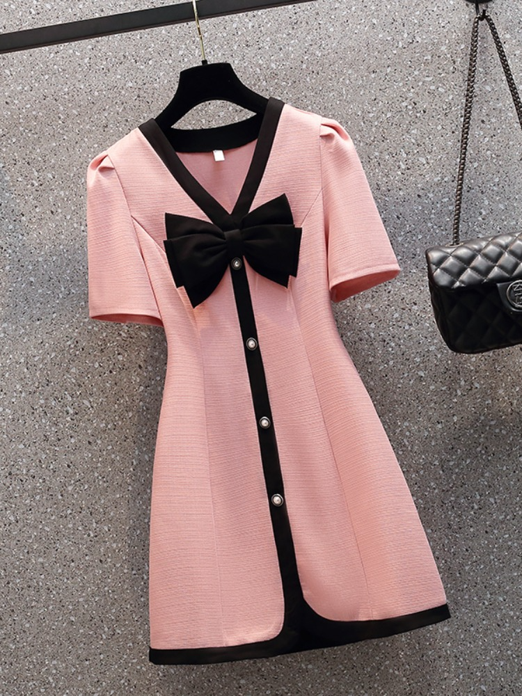 Plus Size Ribbon Pearl Buttons Shift Dress – Pluspreorder