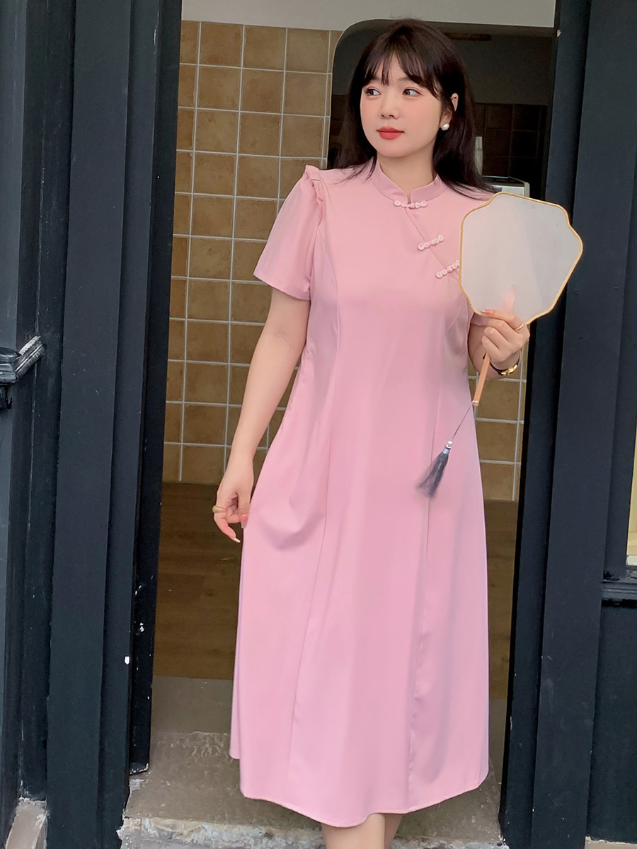 Plus Size Simple Cheongsam Shift Dress – Pluspreorder