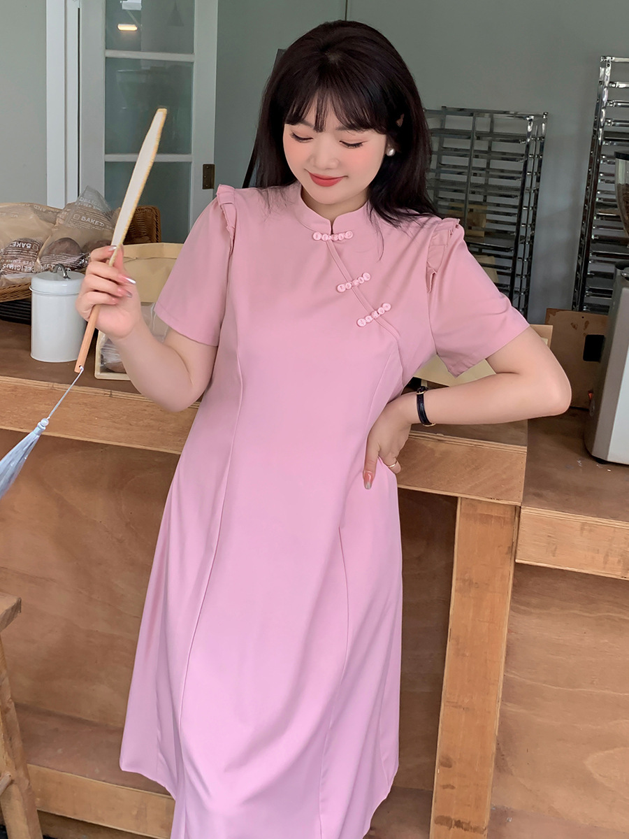 Plus Size Simple Cheongsam Shift Dress – Pluspreorder
