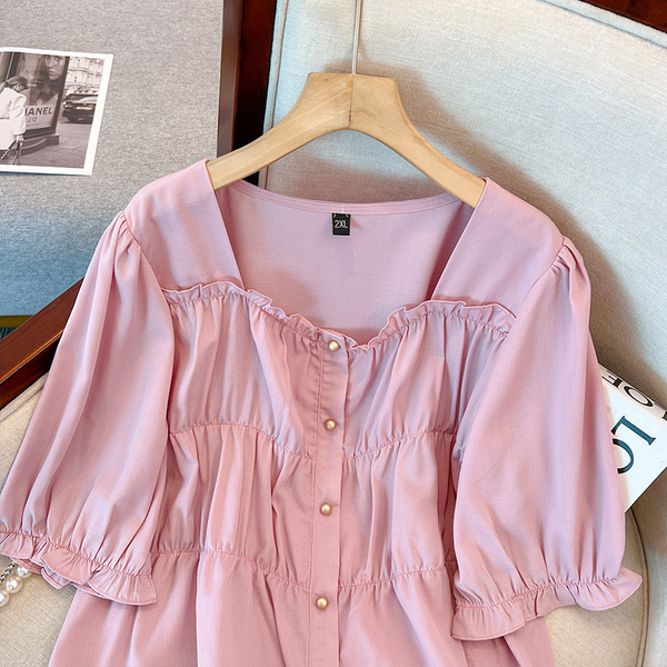 Plus Size Tier Buttons Square Neck Blouse Extra Big Size Pluspreorder