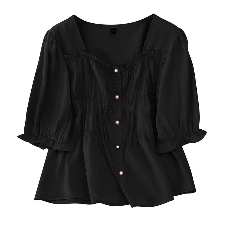 Plus Size Tier Buttons Square Neck Blouse (EXTRA BIG SIZE) – Pluspreorder