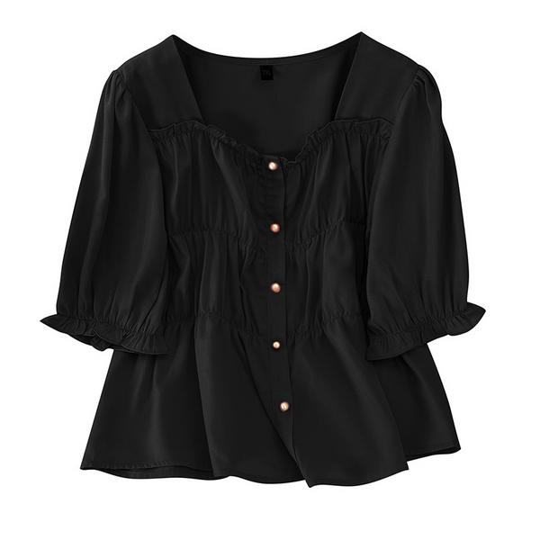 Plus Size Tier Buttons Square Neck Blouse Extra Big Size Pluspreorder