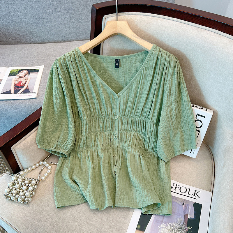 Plus Size Tier Buttons V Neck Blouse Extra Big Size Pluspreorder
