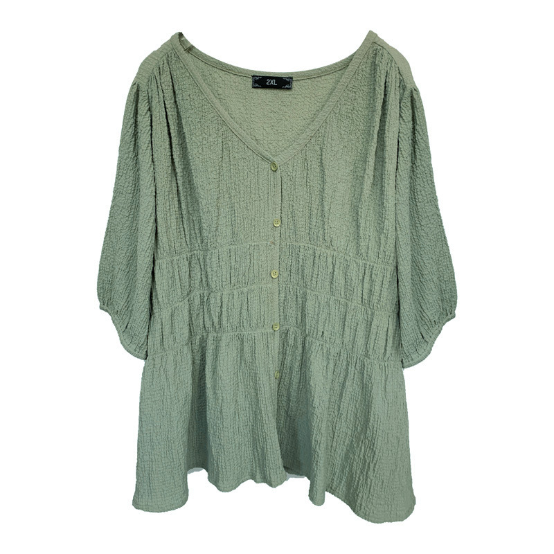 Plus Size Tier Buttons V Neck Blouse Extra Big Size Pluspreorder