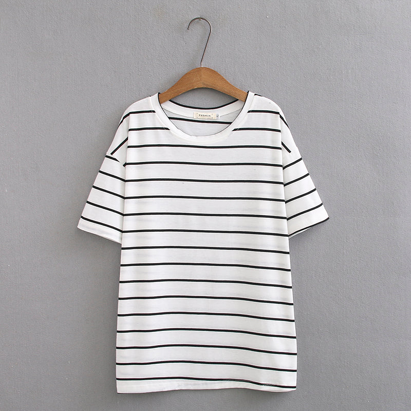 Plus Size Stripe Round Neck T Shirt (EXTRA BIG SIZE) – Pluspreorder