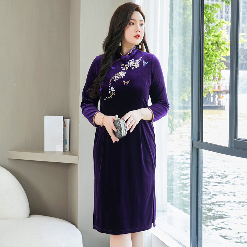 Plus Size Velvet Cheongsam Dress (EXTRA BIG SIZE) – Pluspreorder
