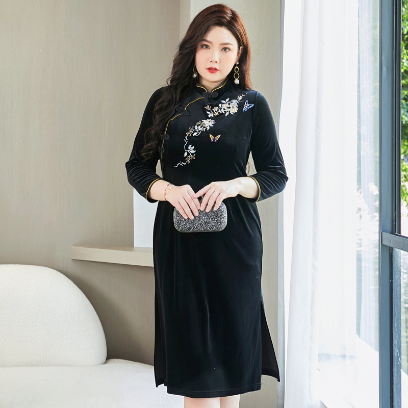Plus Size Velvet Cheongsam Dress (EXTRA BIG SIZE) – Pluspreorder