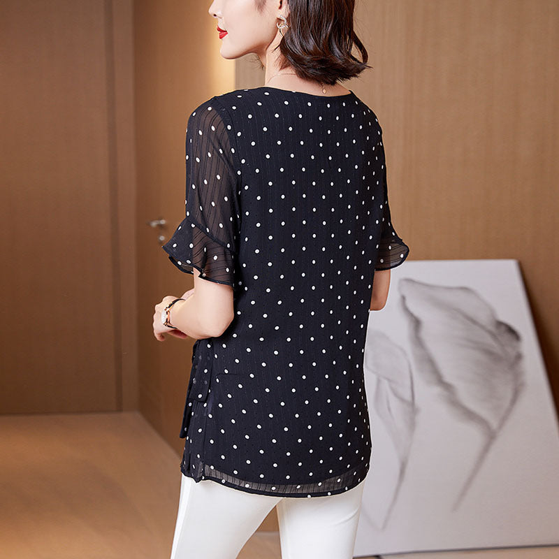 Plus Size Polka Dots Chiffon Blouse – Pluspreorder