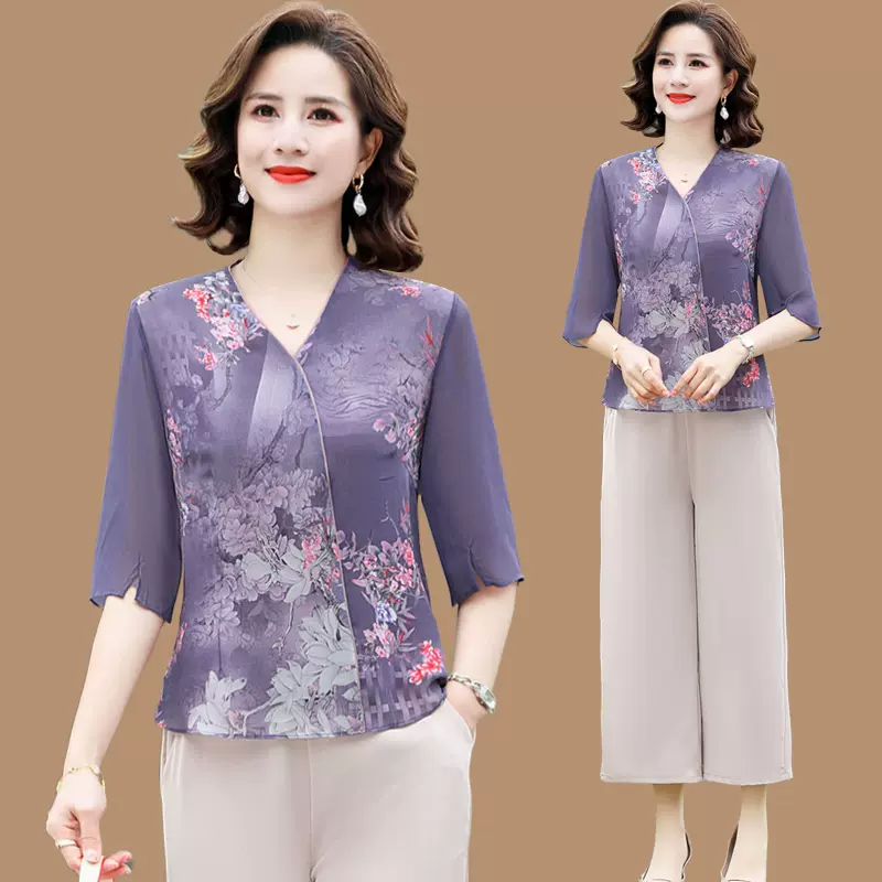 (XL-5XL) Plus Size Chinese Print Wrap Mid Sleeve Blouse – Pluspreorder
