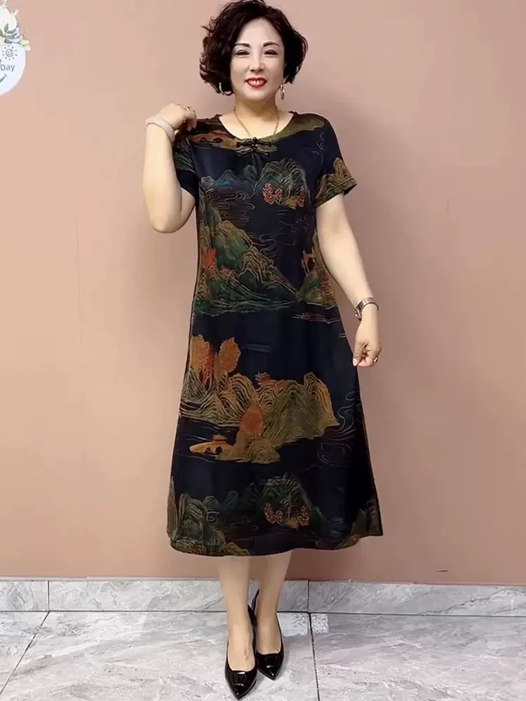 (XL-6XL) Plus Size Chinese Print Formal Dress – Pluspreorder