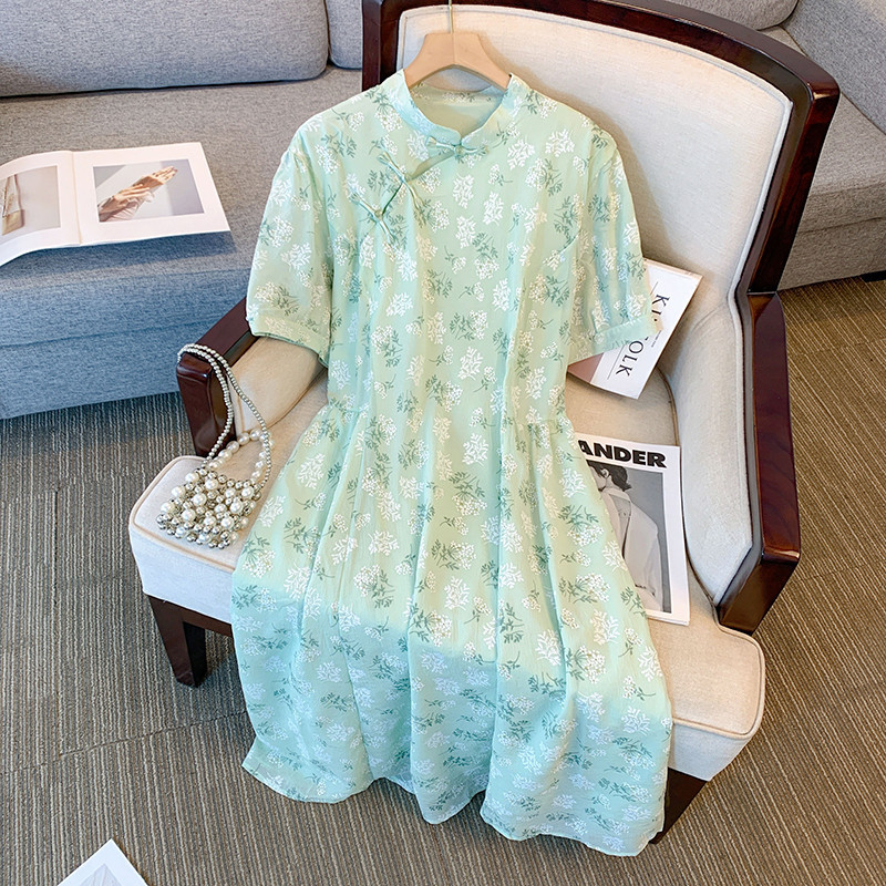(XL-6XL) Plus Size Green Short Sleeve Cheongsam Dress (Extra Big Size ...