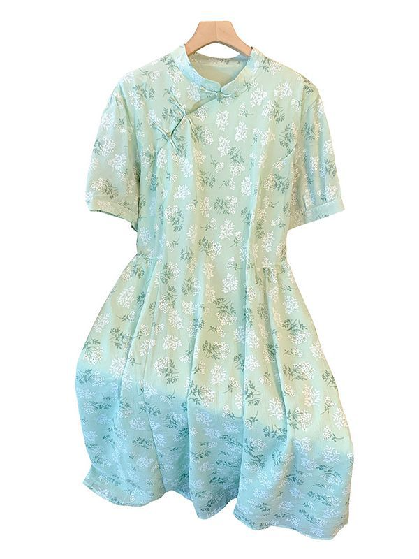 (XL-6XL) Plus Size Green Short Sleeve Cheongsam Dress (Extra Big Size ...
